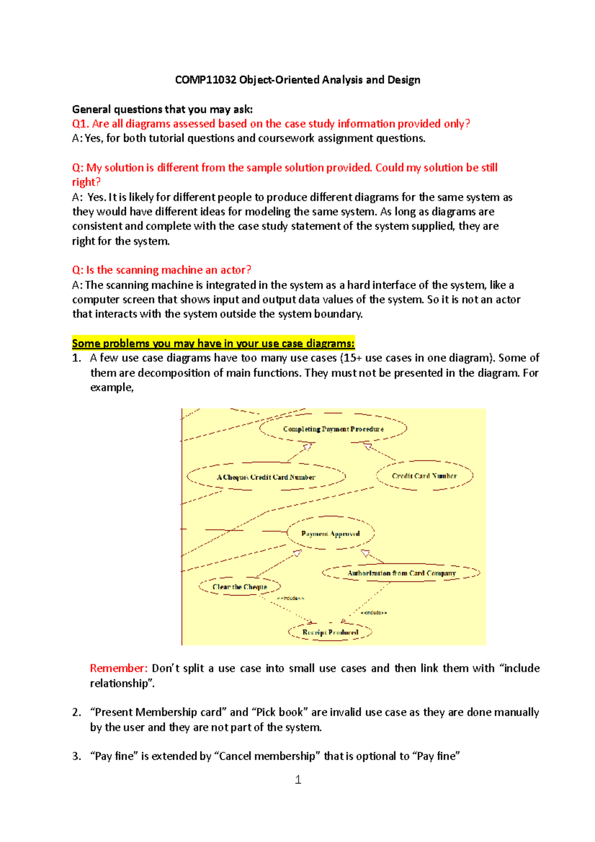 Feedback for Use Caset Diagram Tutorial Case Studies - COMP11032 Object ...