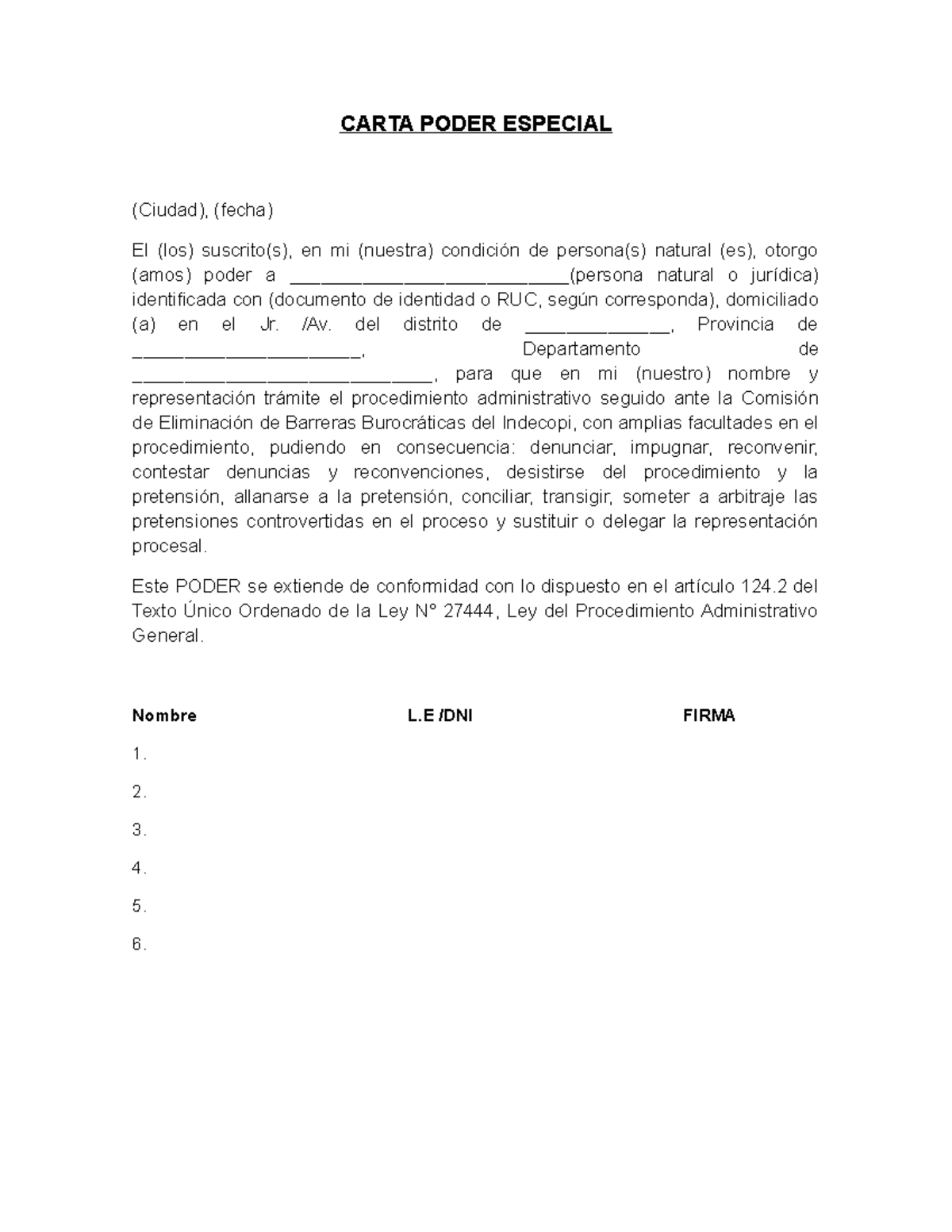 Carta poder especial - Proceso administrativo y jurídico - CARTA PODER ...