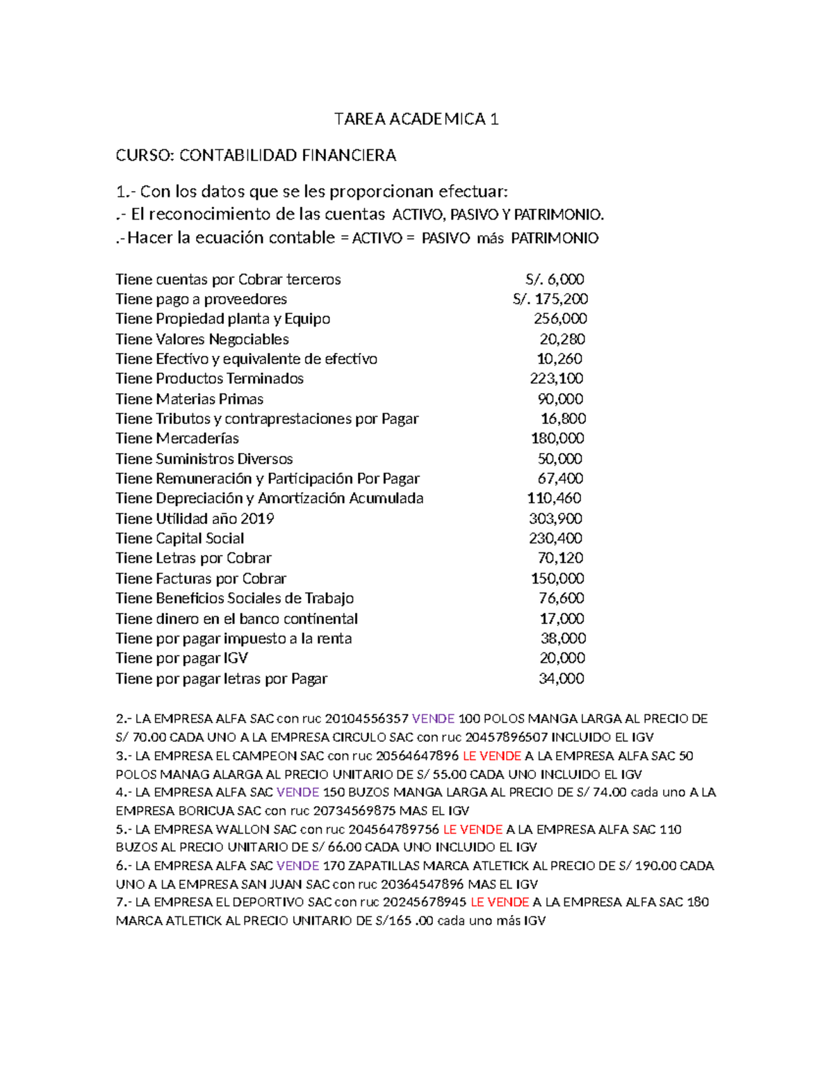 Contabilidad financiera Tarea Academica 1 - TAREA ACADEMICA 1 CURSO: CONTABILIDAD FINANCIERA 1 ...