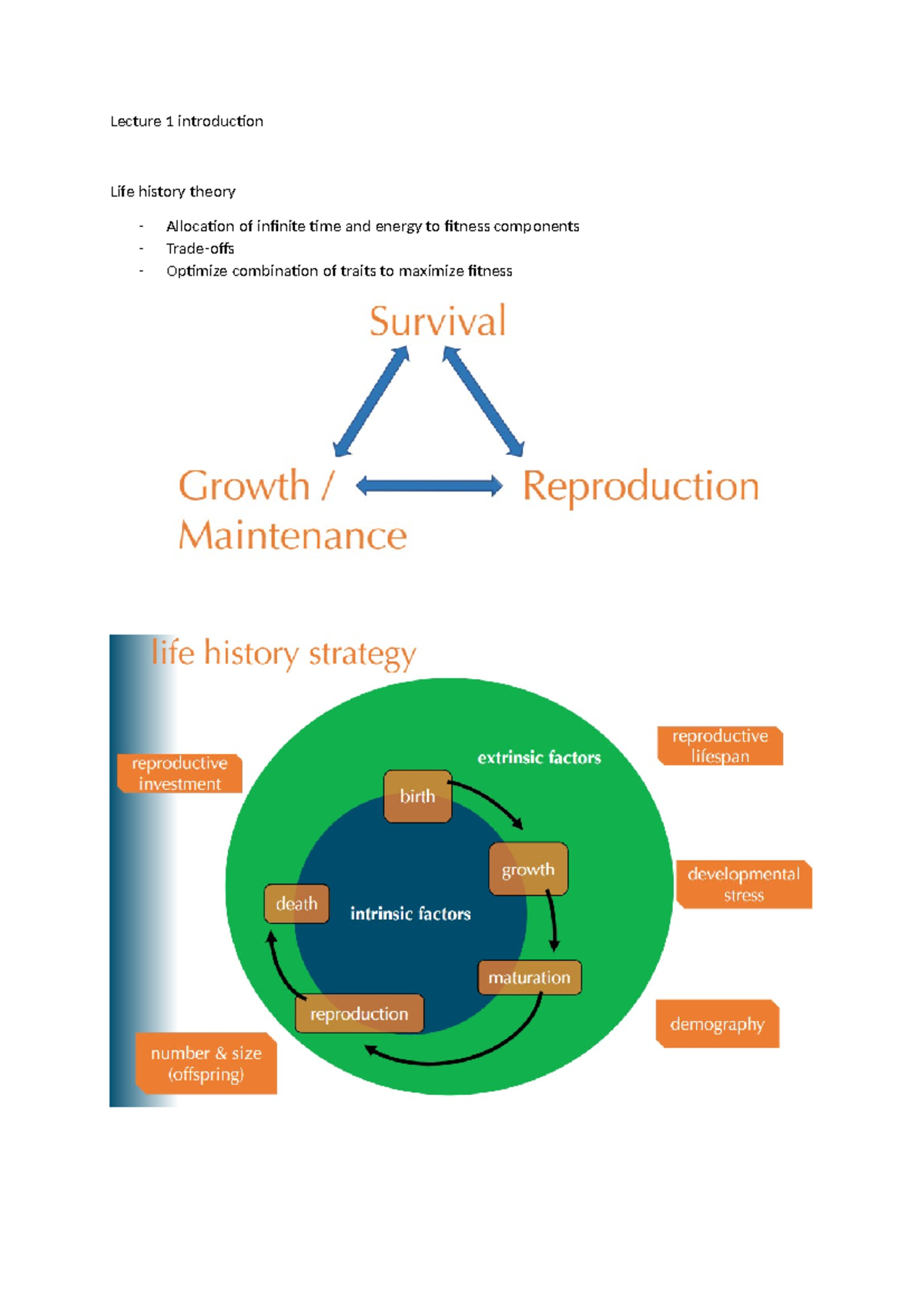 Life history evolution - Lecture 1 introduction Life history theory ...