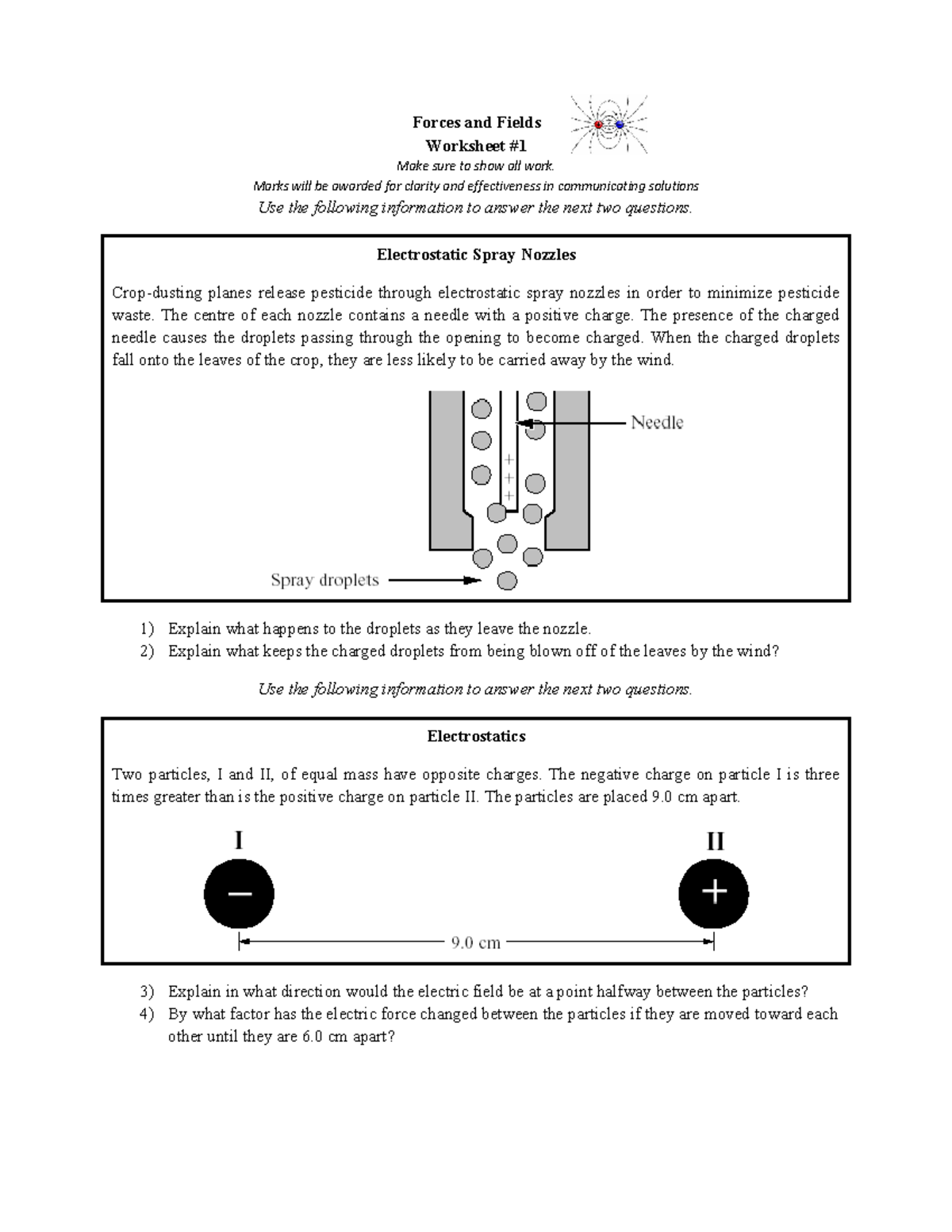 Forces and Fields Worksheet #1 - Forces and Fields Worksheet # Make ...