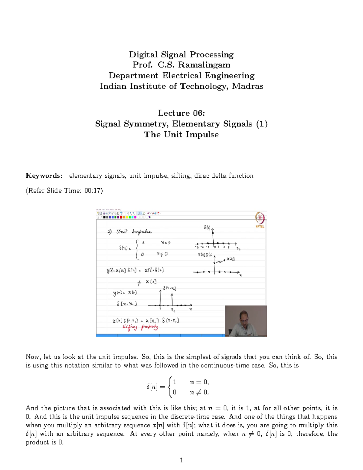Lec6 - Notes given to students from Prefessor GN Gant - Digital Signal ...