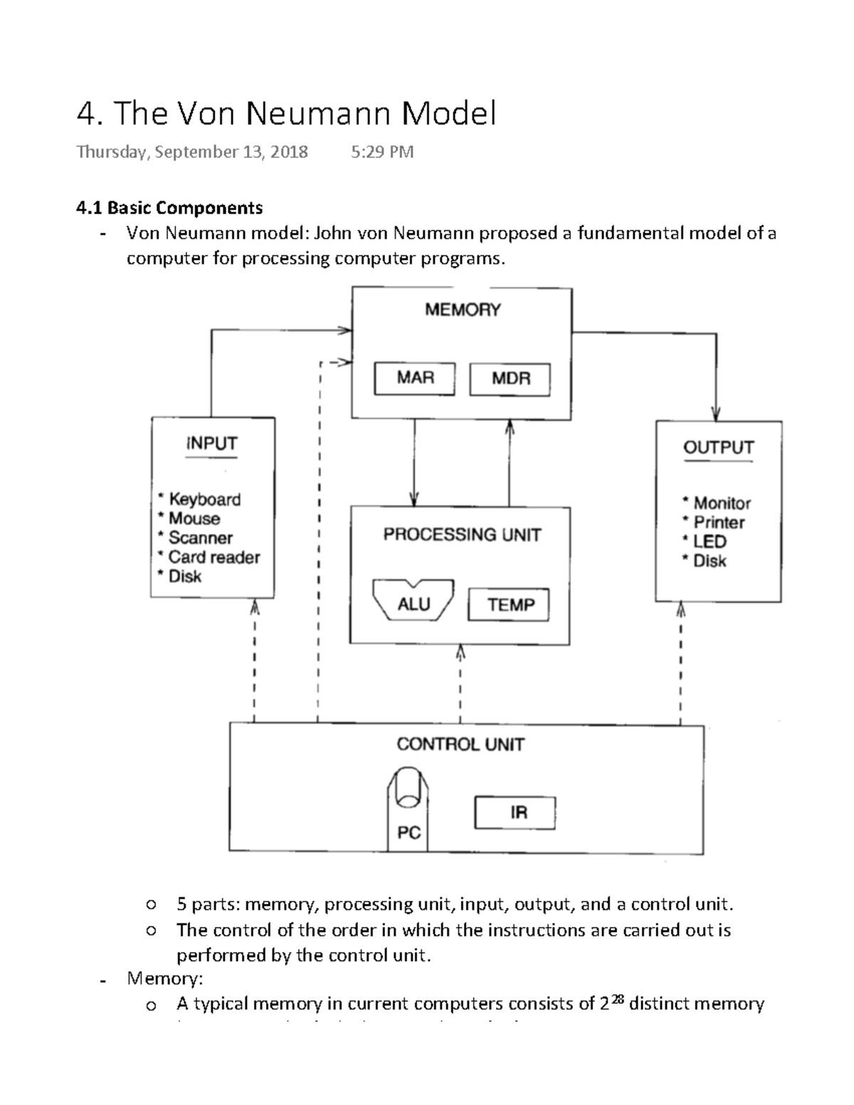 4. The Von Neumann Model - 4. The Von Neumann Model Thursday, September ...