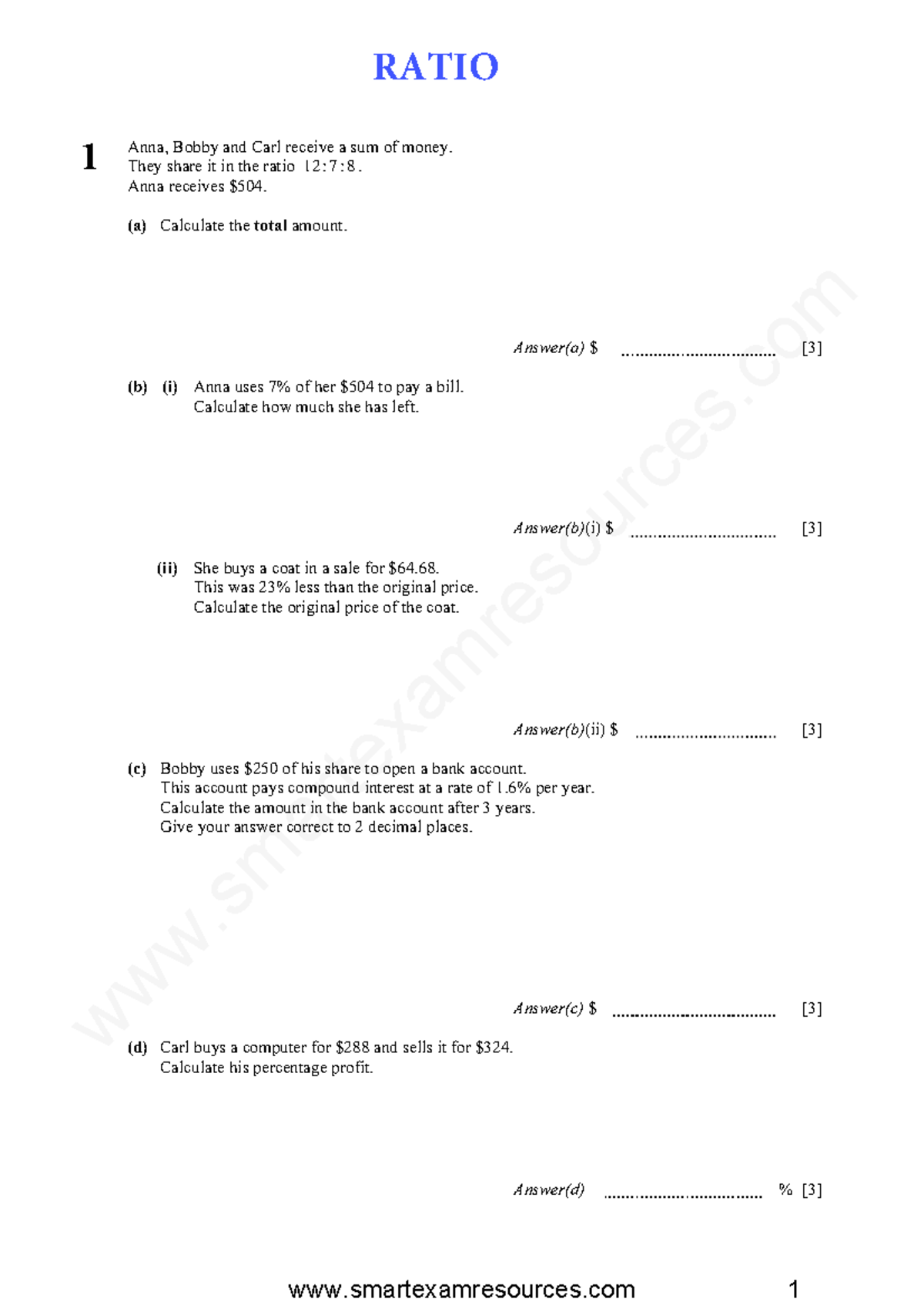 Ratio-Topic-Questions-Set-1-qp-ms.pdf - Anna, Bobby and Carl receive a ...