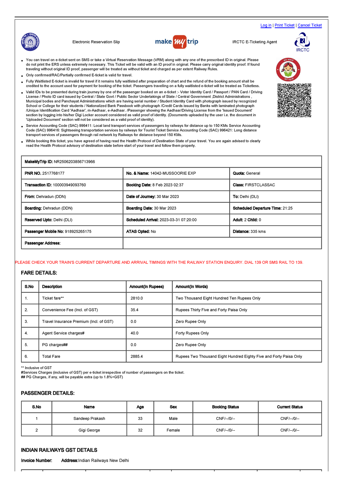 NR2506203856713966 E-ticket - You can travel on e-ticket sent on SMS or ...