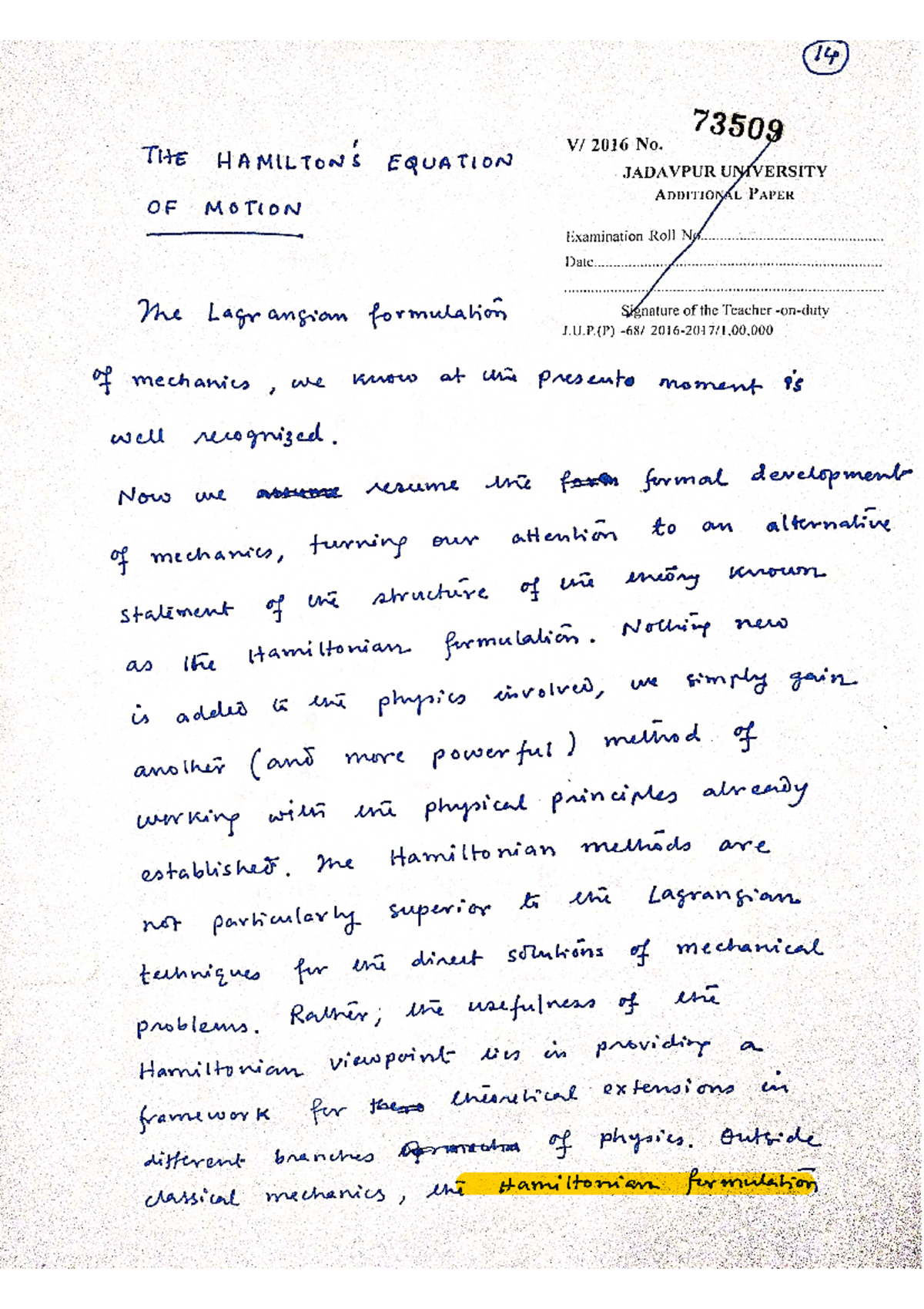 L7-Hamiltonian Form N2 - Pg1 Physics - Studocu