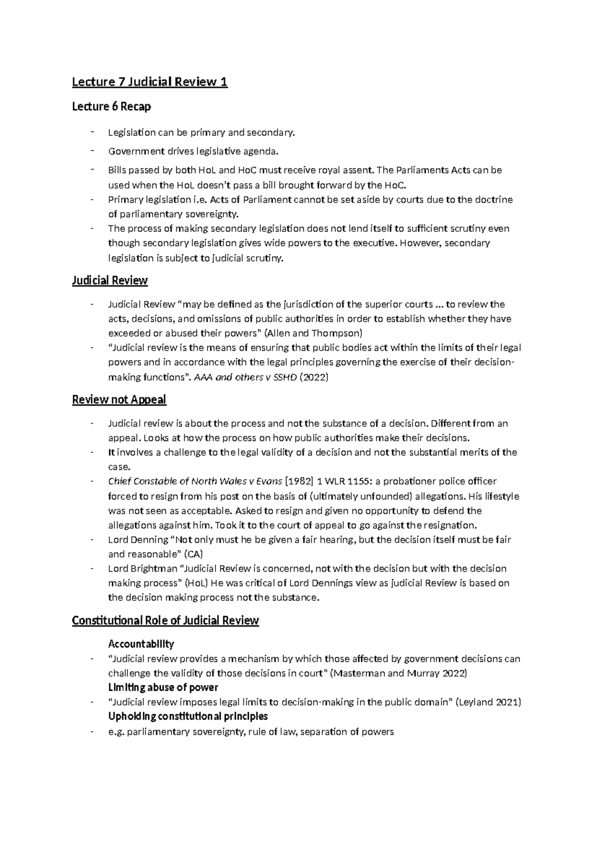 Lecture 7 Judicial Review 1 - Lecture 7 Judicial Review 1 Lecture 6 ...
