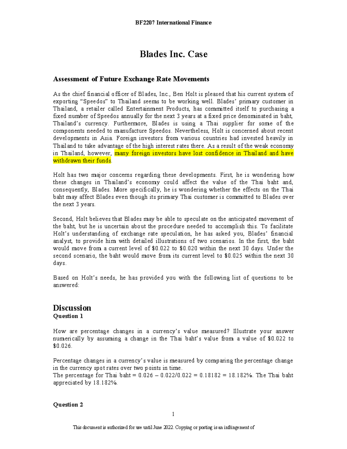 BF2207 Chapter 04 - Blades Case - Assessment of Future Exchange Rate ...