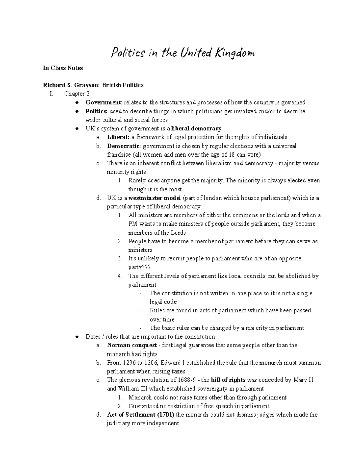Politics in the United Kingdom Textbook Notes - Pols i h Ued Kd In ...