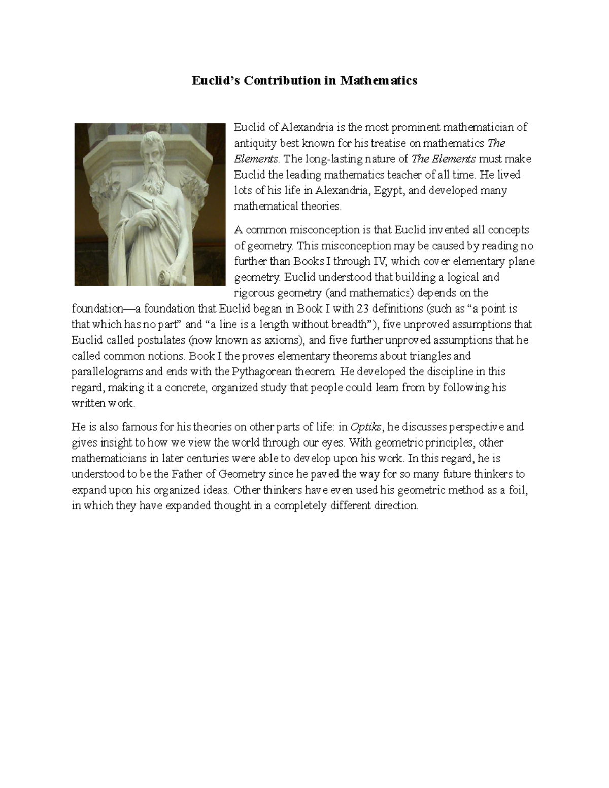 Contributors of Mathematics - Euclid’s Contribution in Mathematics ...