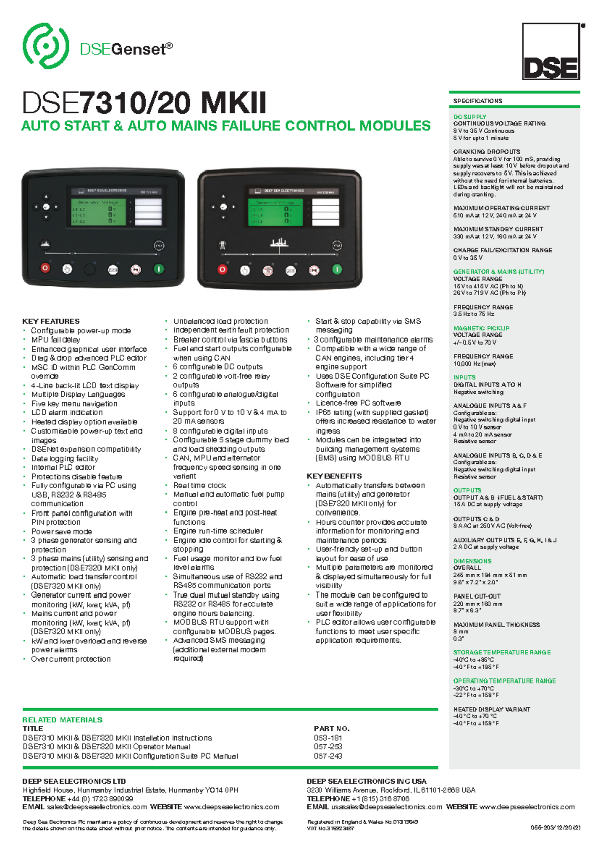 DSE7310MKII - ntgjmntfgmjnmtdn - RELATED MATERIALS TITLE PART NO ...