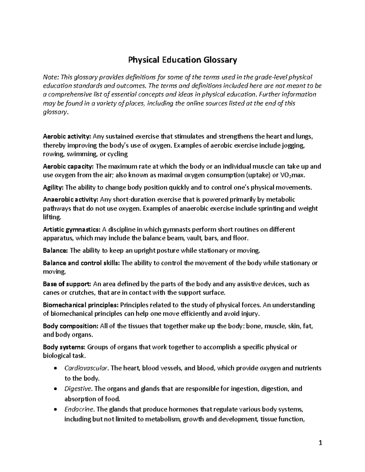 PEGlossary - Physical Education Glossary Note: This glossary provides ...