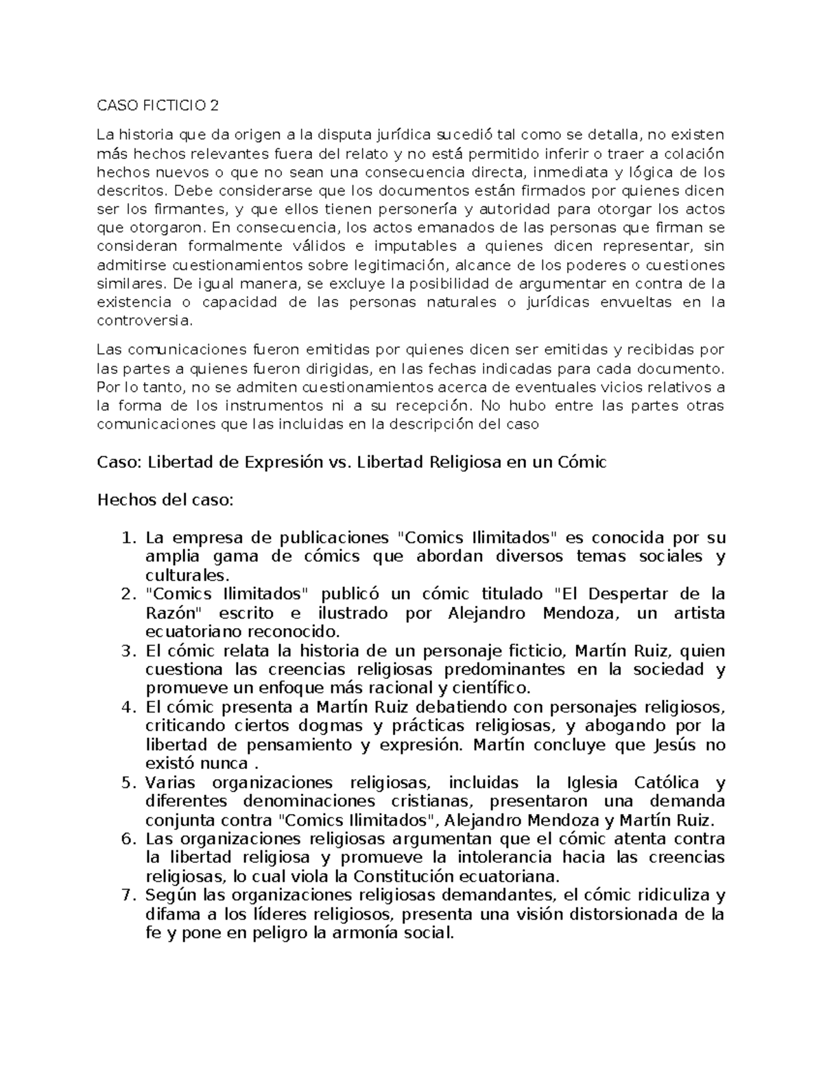 CASO Ficticio 1 - CASO FICTICIO 2 La historia que da origen a la ...