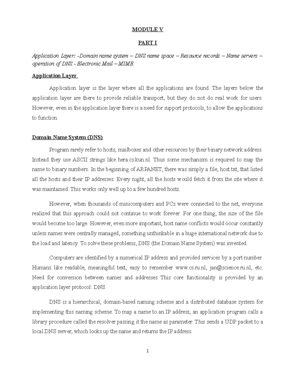 Computer Networks Module V A Module V Part I Application Layer Domain Name System Dns 5476