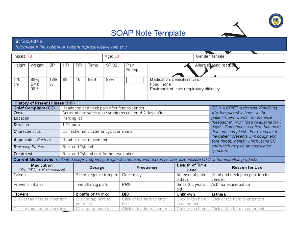 NR 509 SOAP Note week 3 Neuro shadow health - SOAP Note Template ...