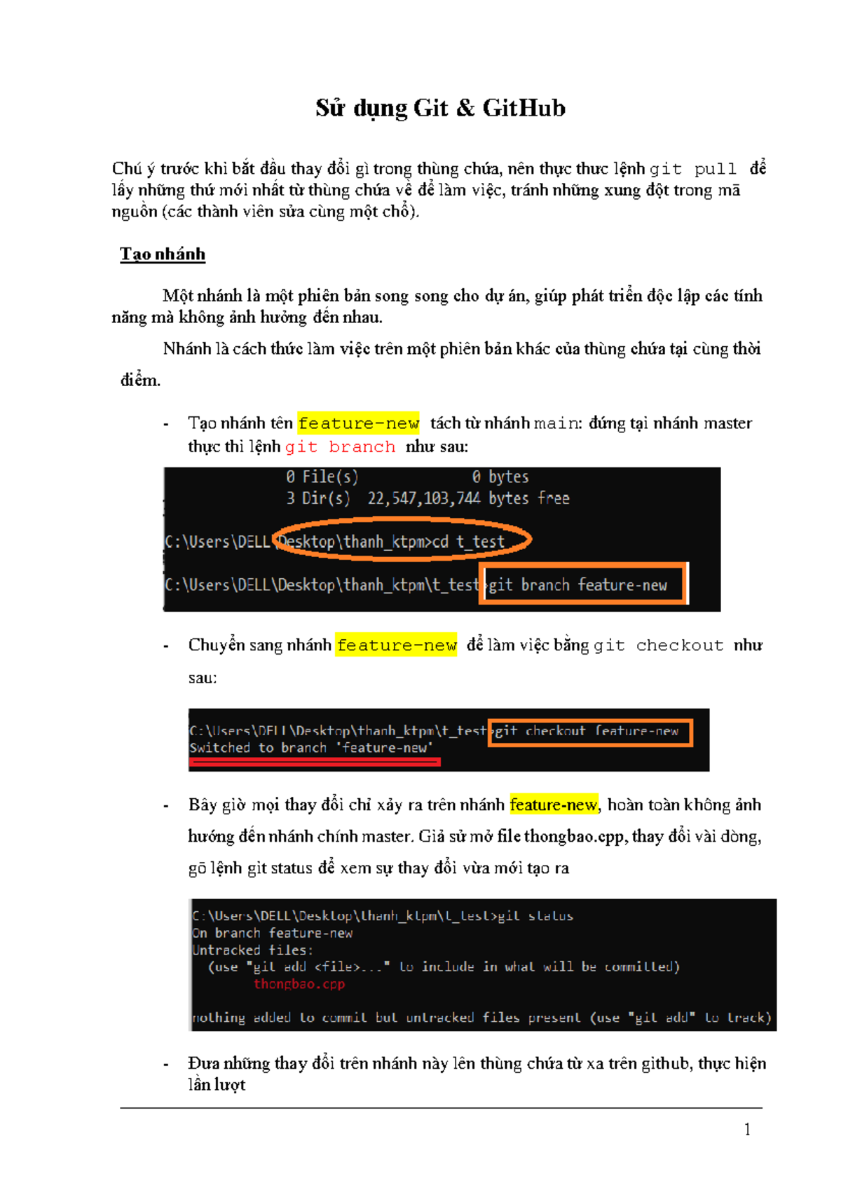 Buoi 2 KTPM TH 23102023 git github - Sử dụng Git & GitHub Chú ý trước khi bắt đầu thay đổi gì ...
