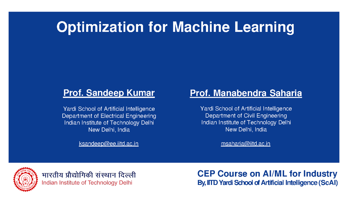 Preread Optimization - Optimization for Machine Learning Prof ...