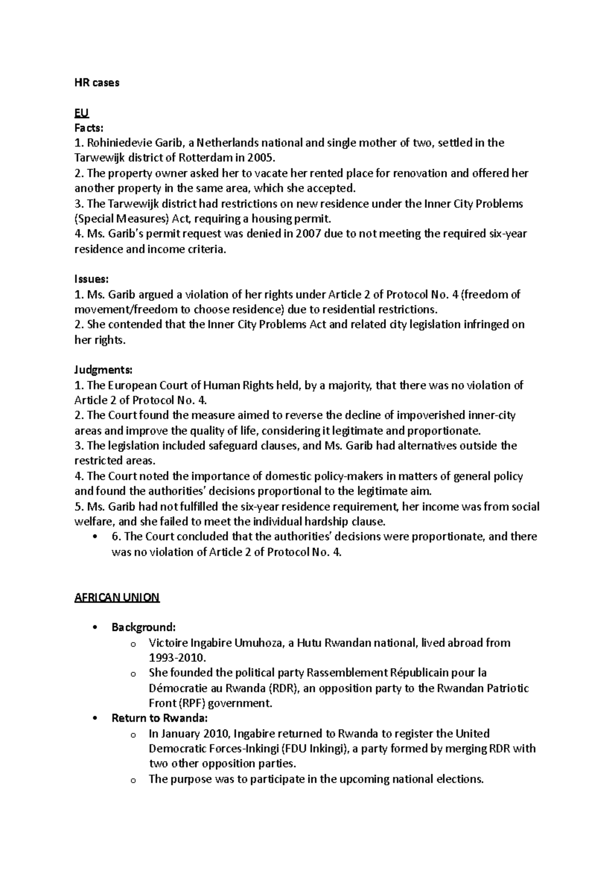 HR cases - HR cases EU Facts: 1. Rohiniedevie Garib, a Netherlands ...