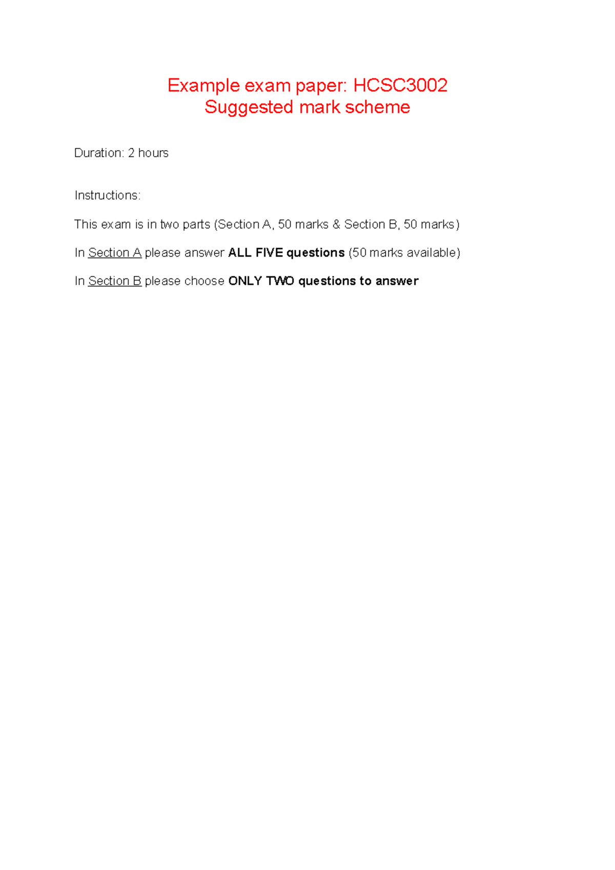 Example HCSC3002 exam paper Answers (2) - Example exam paper: HCSC ...