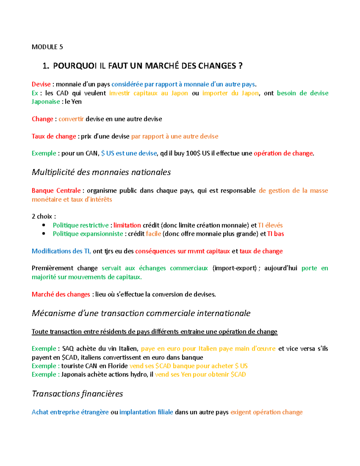 Module 5 - MODULE 5 1. POURQUOI IL FAUT UN MARCHÉ DES CHANGES? Devise ...