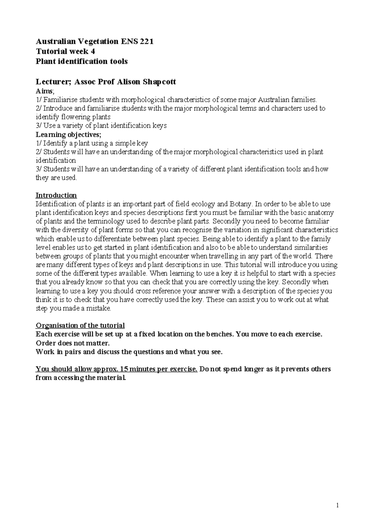 Tutorial:Lab Week 4 - Australian Vegetation ENS 221 Tutorial week 4 ...