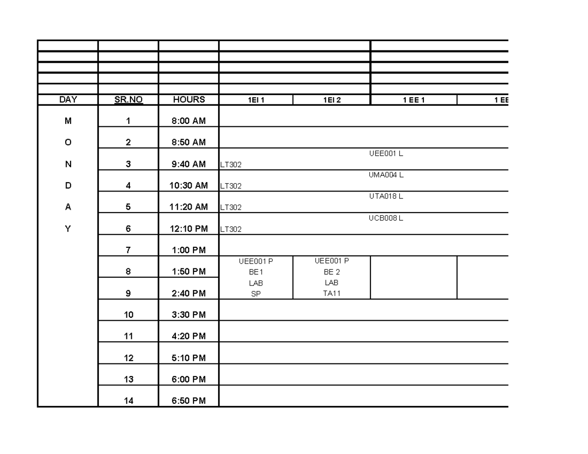 UG First YEAR TIME Table - JAN TO MAY 2023 - DAY SR HOURS M O N LT D LT ...