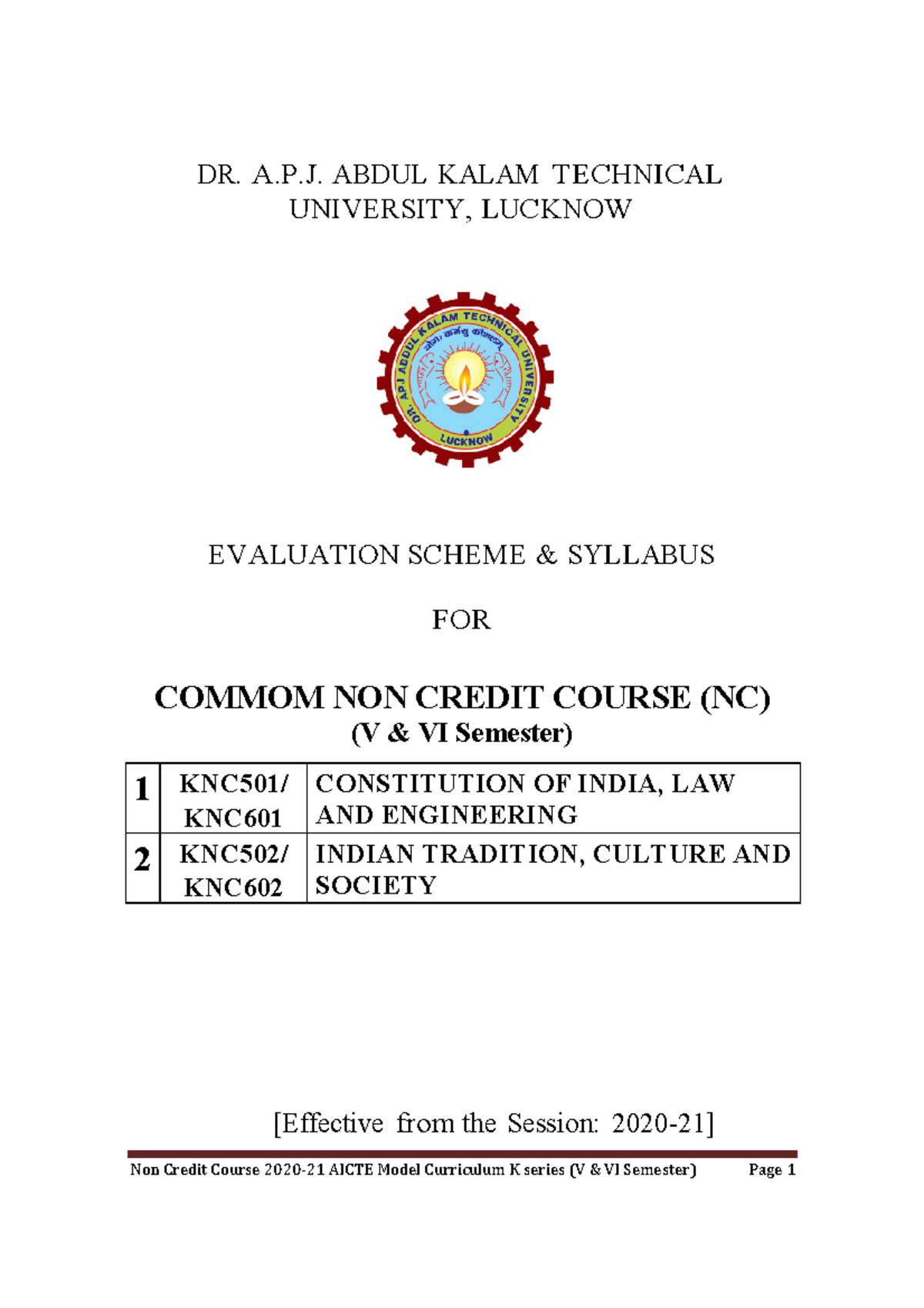 NC VI semester 2020-21 4th August - DR. A.P. ABDUL KALAM TEC H NI C AL ...