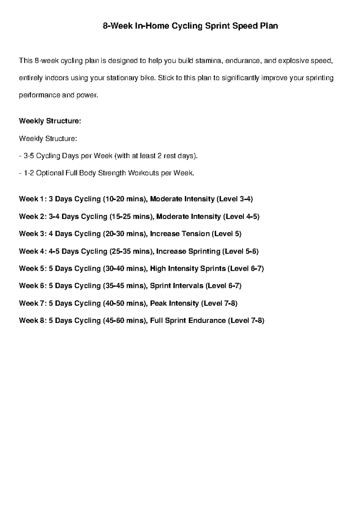 Cycling Speed Plan - Hi gchdhavsnvbd - 8-Week In-Home Cycling Sprint ...