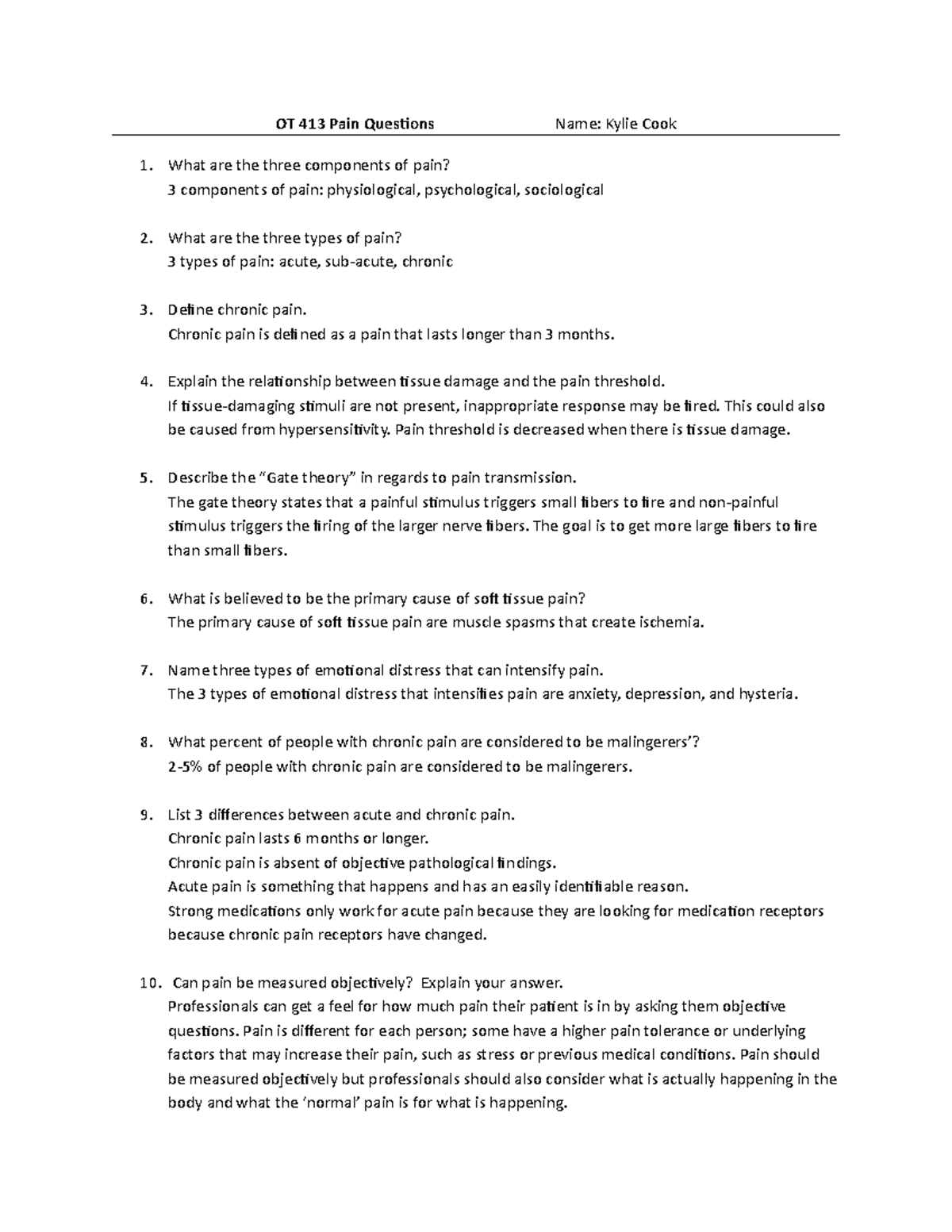 Pain Questions - Chronic pain is deined as a pain that lasts longer ...