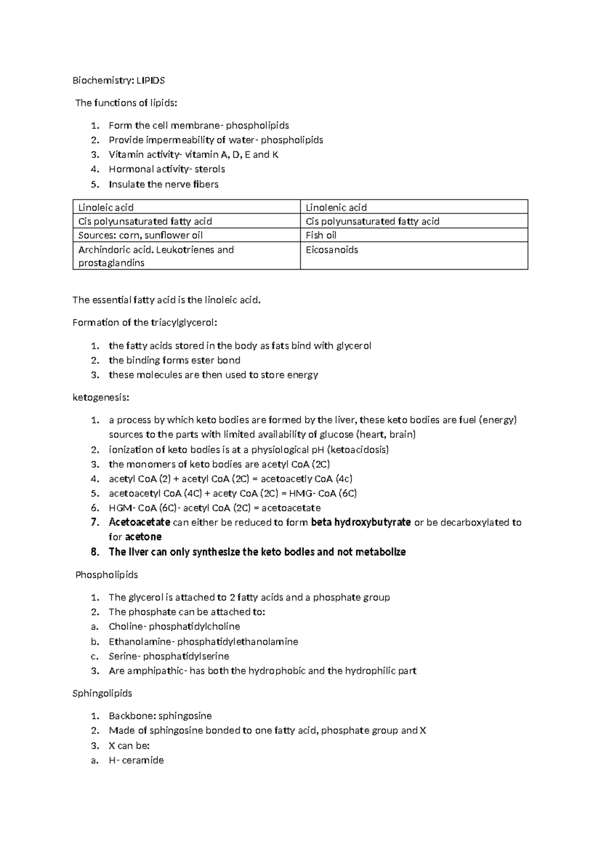Biochemistry - SHORT NOTES AND TIPS - Biochemistry: LIPIDS The ...