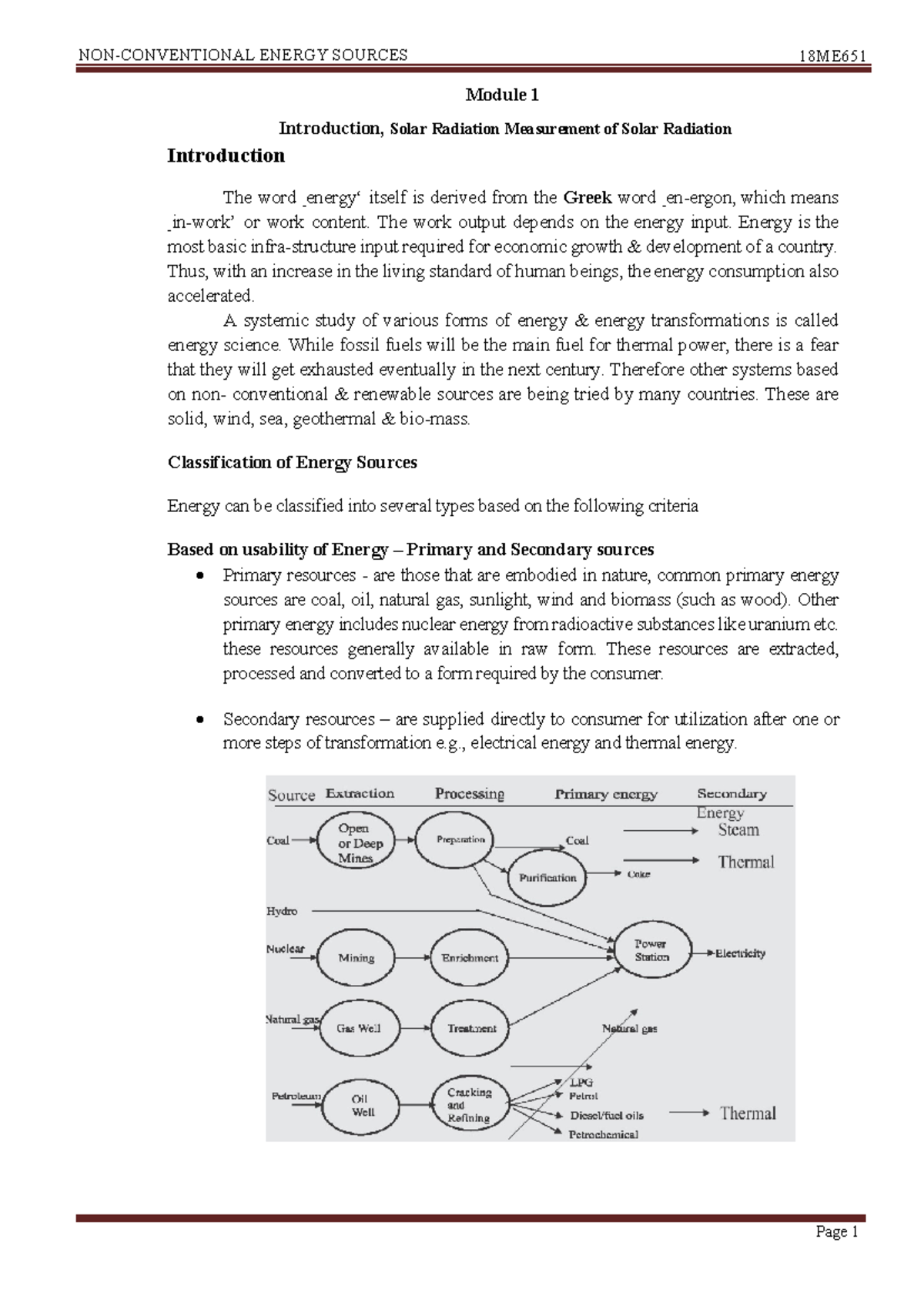 18ME651 NCES (1) - NOTES for RENEWABLE ENERGY POWER PLANTS - Module 1 ...