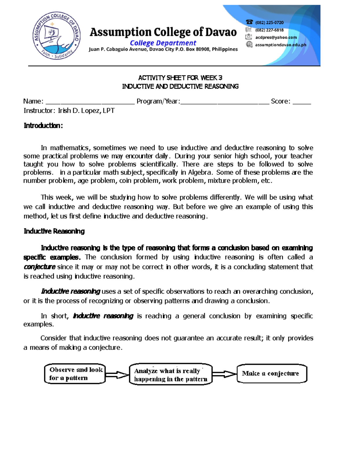 Activity Sheet FOR WEEK 3 DAY 1 - ACTIVITY SHEET FOR WEEK 3 INDUCTIVE ...