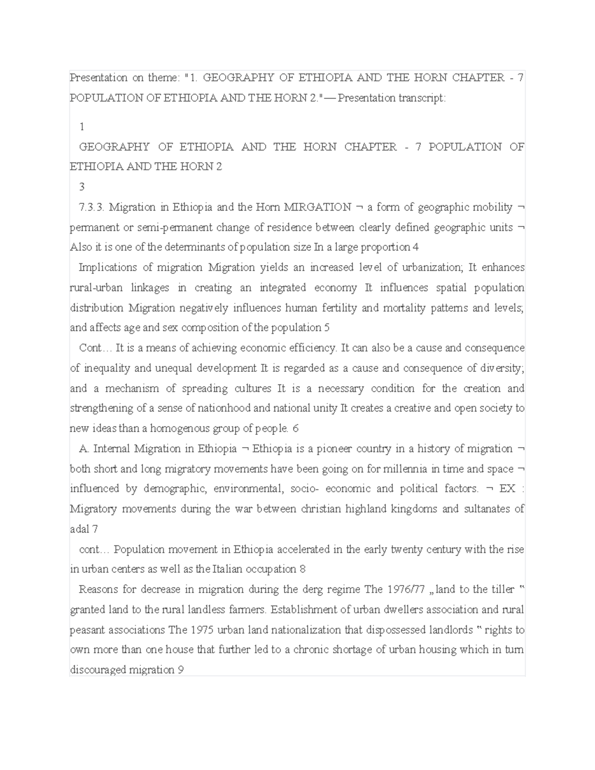 Population ppt - Summary Geography of Ethiopia and the Horn ...