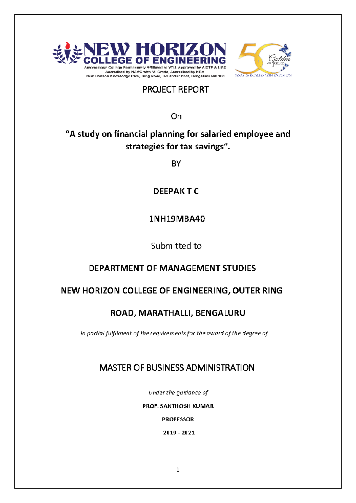 Sruthi - a study on tax planning - PROJECT REPORT On