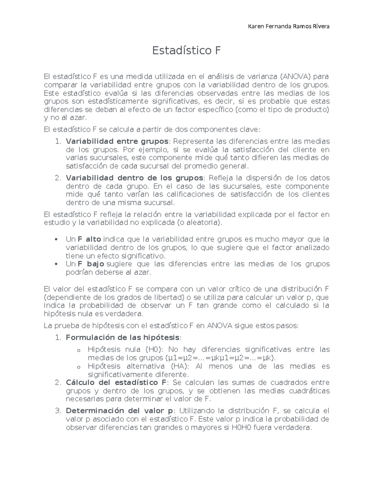 Estadístico F - Karen Fernanda Ramos Rivera Estadístico F El ...