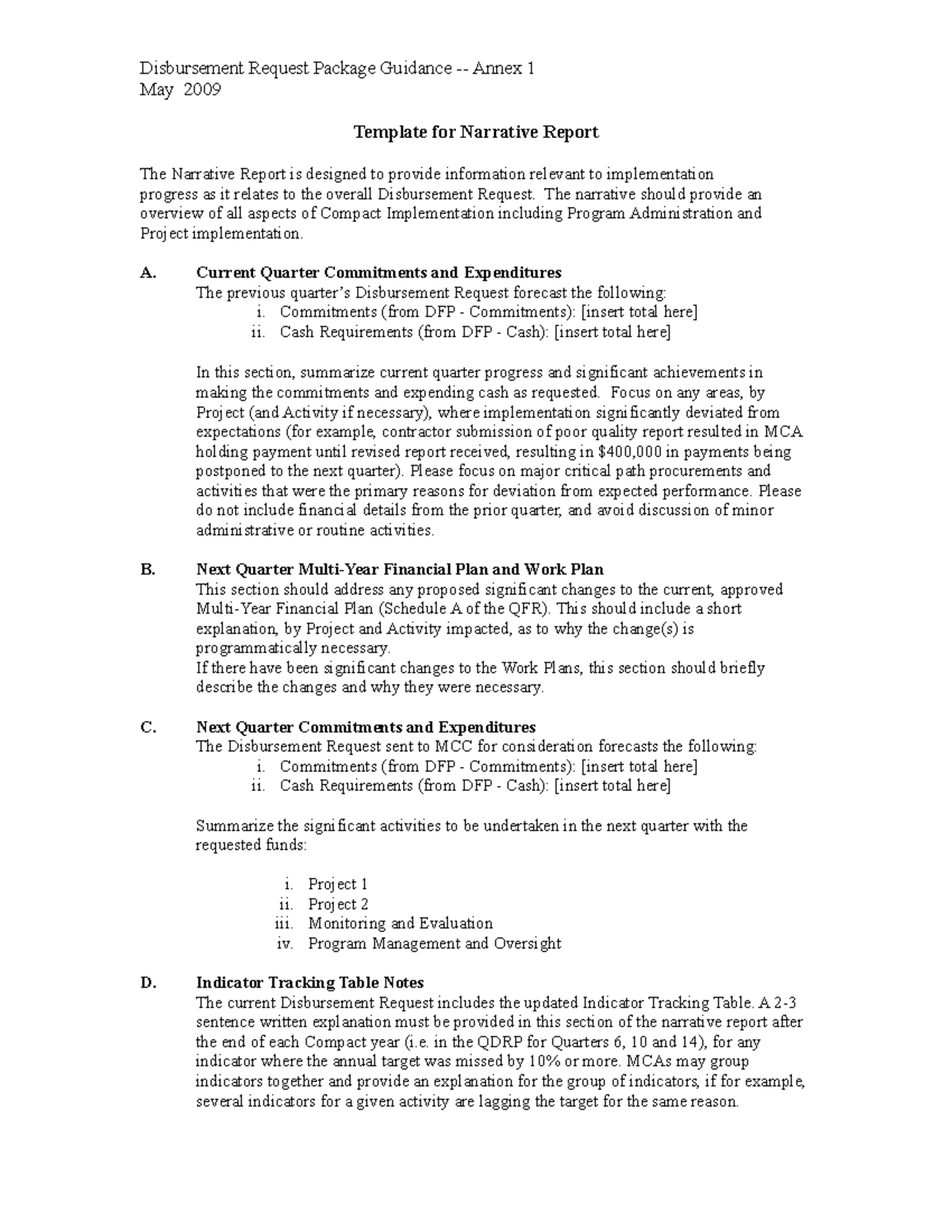Annex 1 narrative report june 2009 final - Disbursement Request Package ...