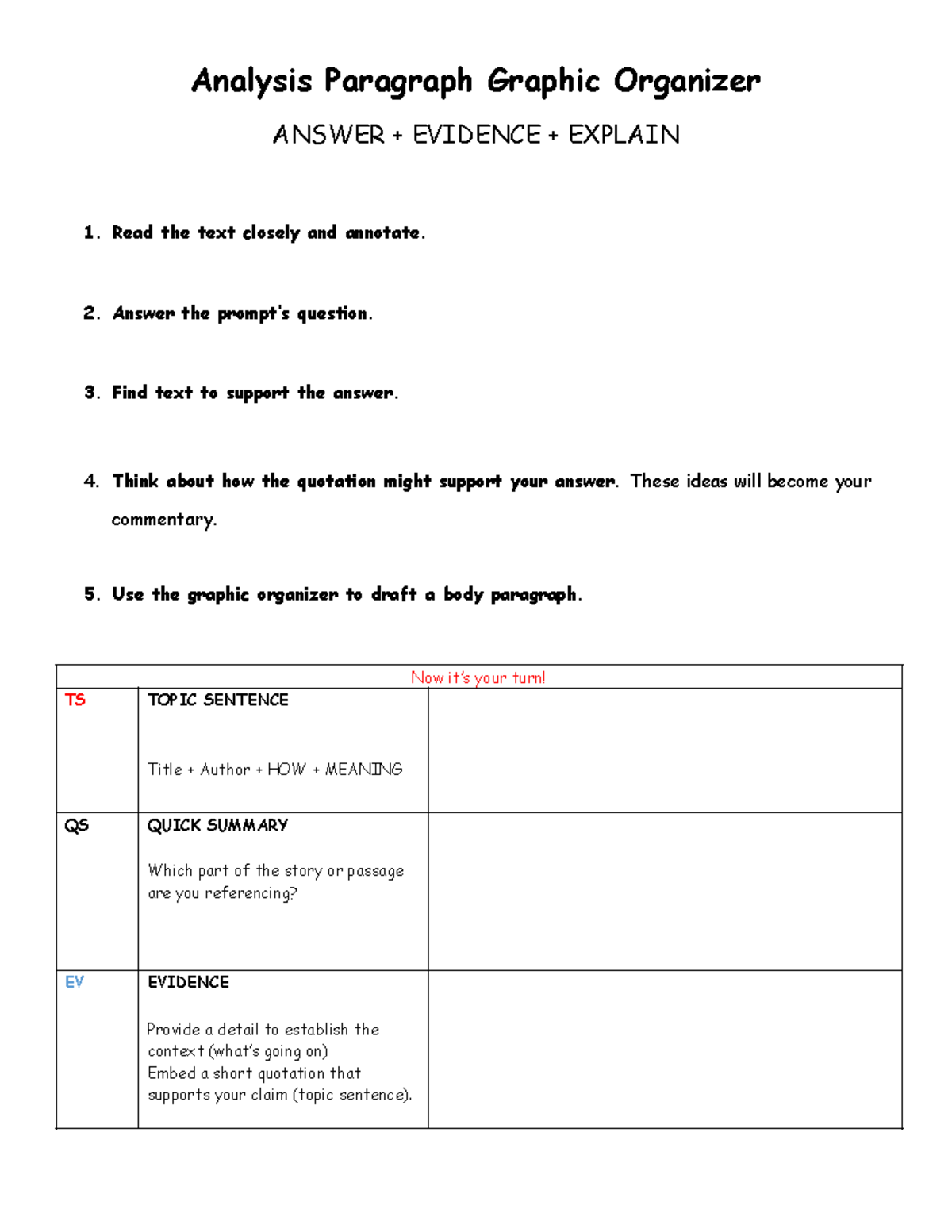 Analysis Paragraph Graphic Organizer castro - Analysis Paragraph ...