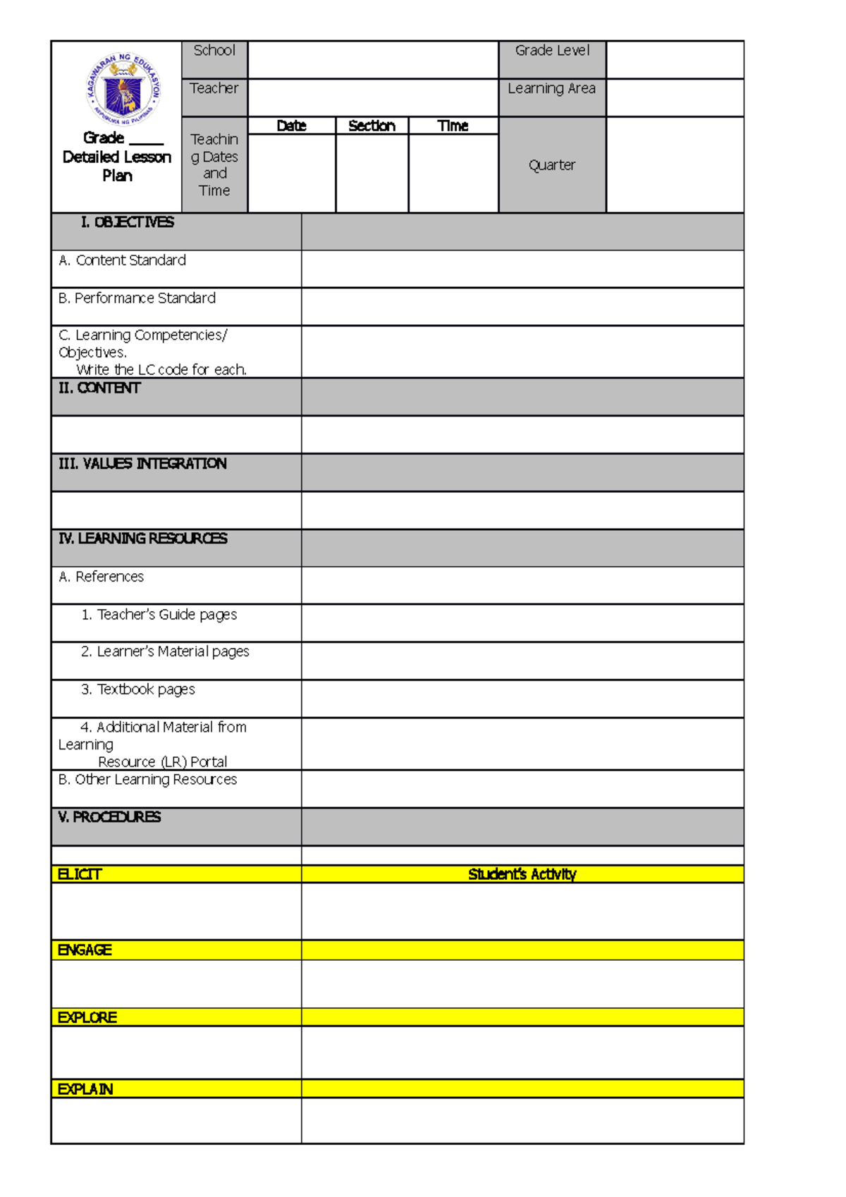 DLP-Format - Detailed Lesson Plan Sample - Grade ____ Detailed Lesson ...