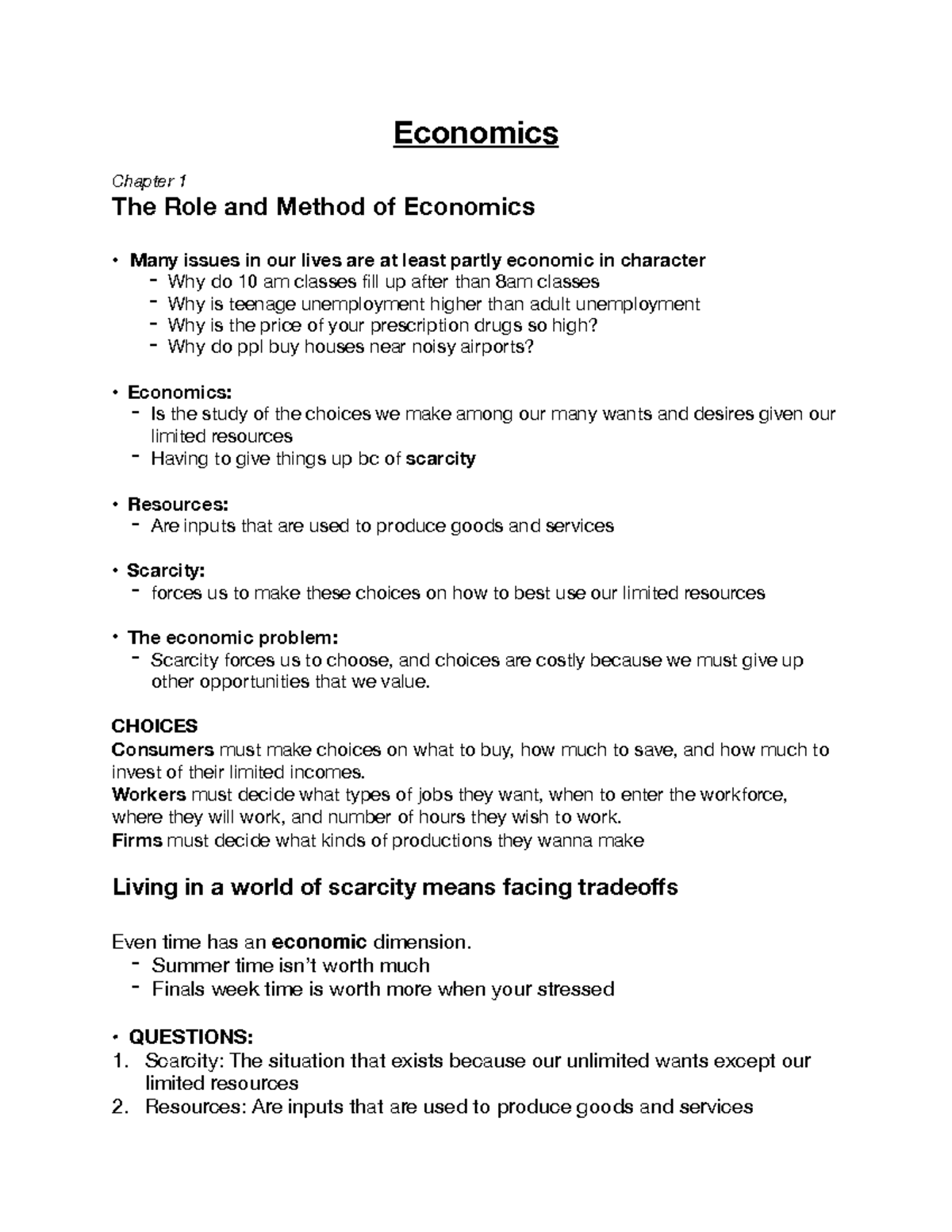 Econ - Study guide - Economics Chapter 1 The Role and Method of ...