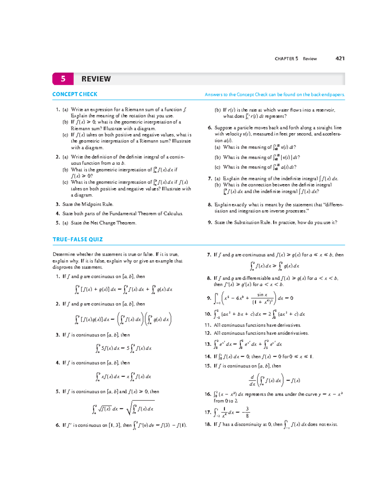 Integrals review - CHAPTER 5 Review 421 CONCEPT CHECK Answers to the ...