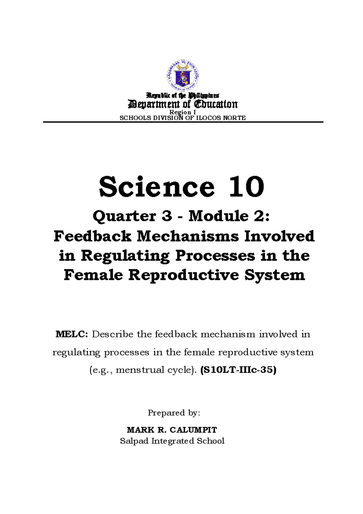 Science 10 Q3 Week2 MELC02 Module 2 Calumpit Mark - Republic of the ...