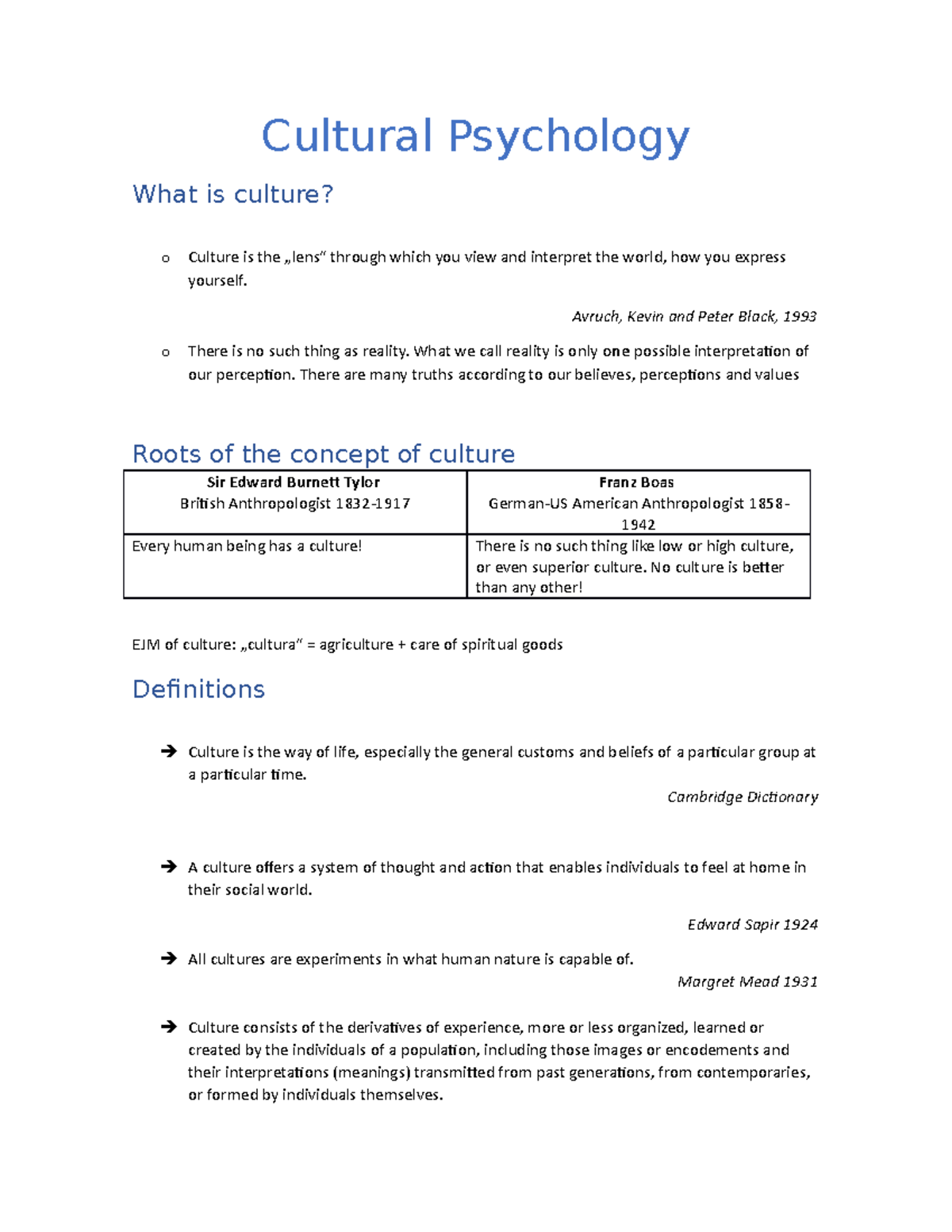 Cultural Psychology - Winter semester - Cultural Psychology What is ...