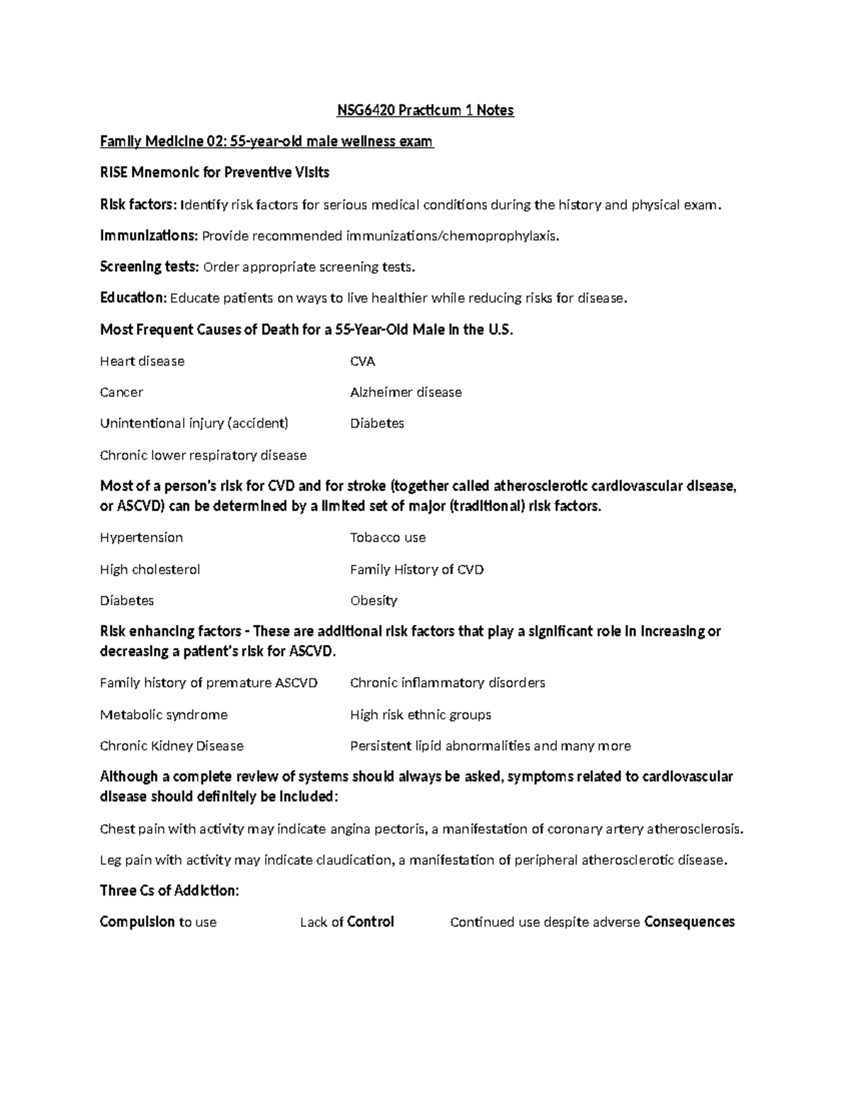Practicum 1 Notes - NSG6420 Practicum 1 Notes Family Medicine 02: 55 ...