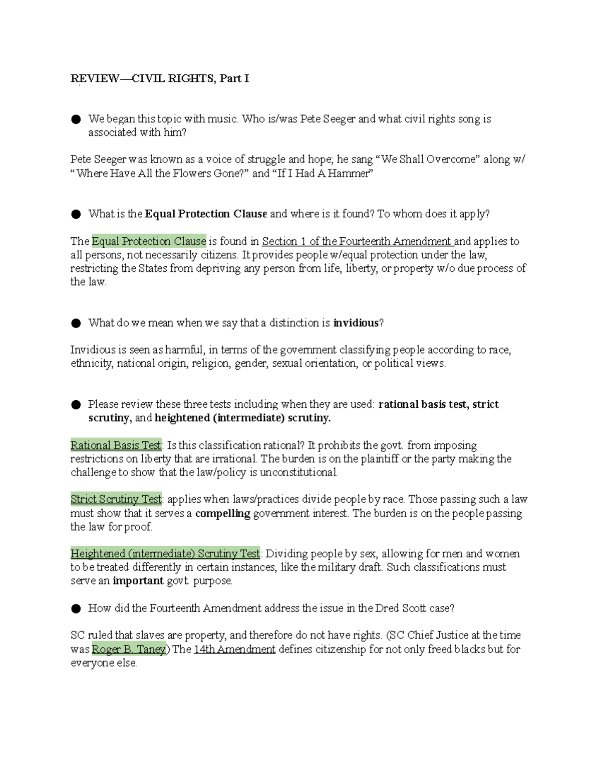 Civil Rights Review - Racial Discrimination, Part 1 - REVIEW—CIVIL ...