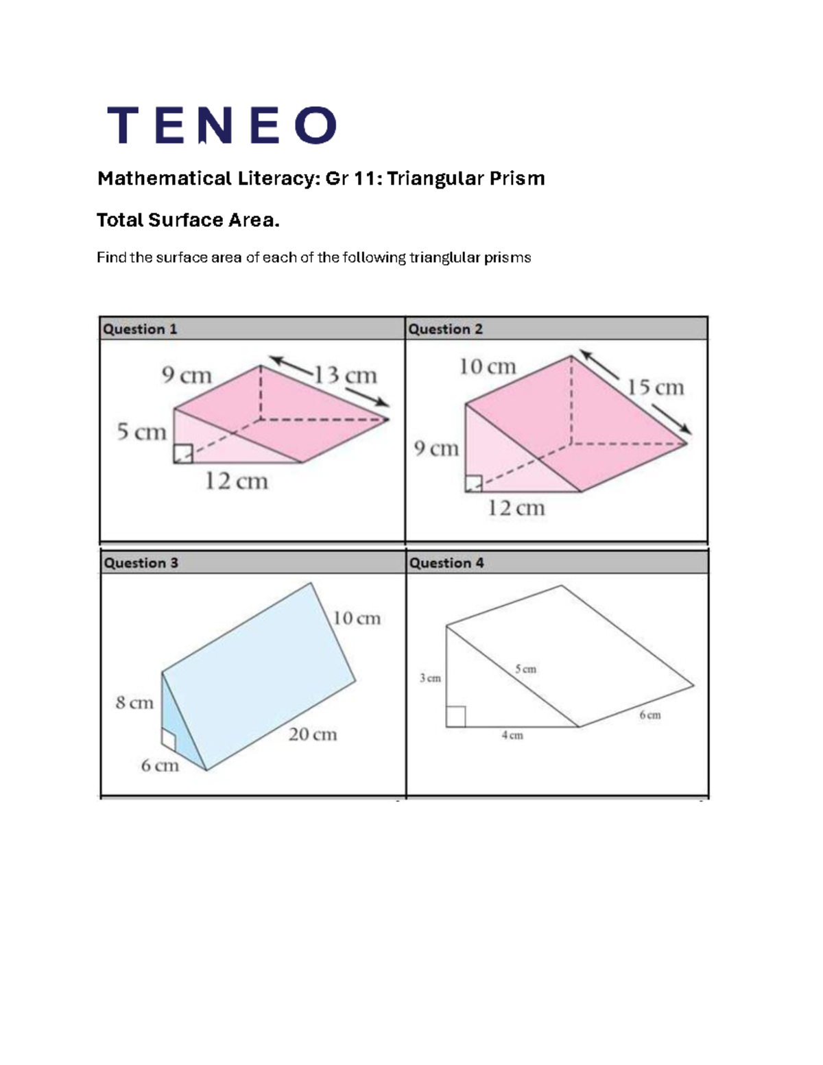 Lesson 8 TSA Triangular Prism Homework Sheet - Bnu1501 - Mathematical ...