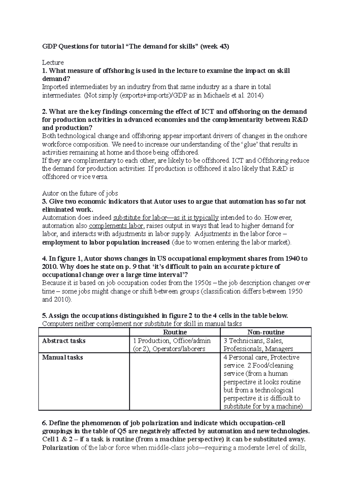 GDP Questions week 43 - GDP Questions for tutorial “The demand for ...