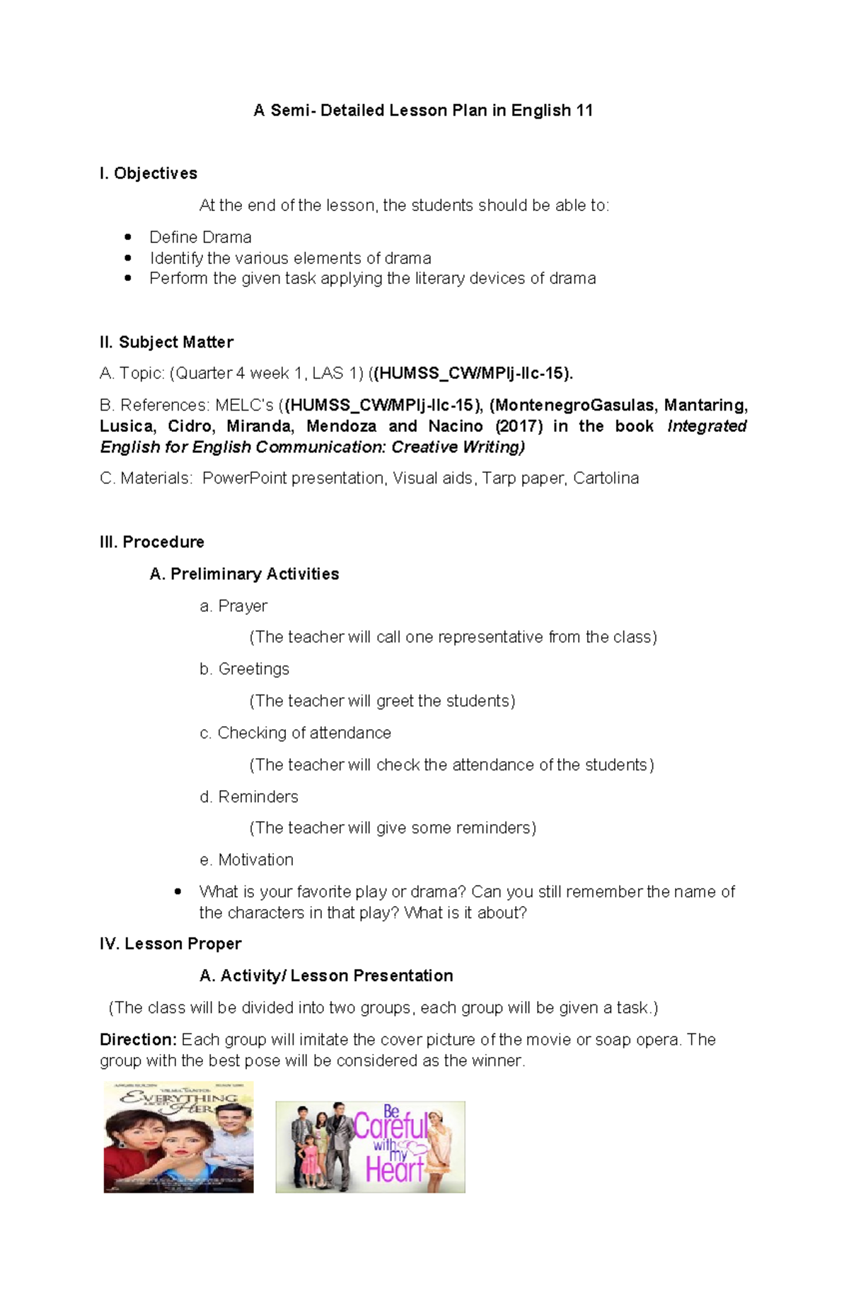 Edited Semi detailed lesson plan - Copy - A Semi- Detailed Lesson Plan ...