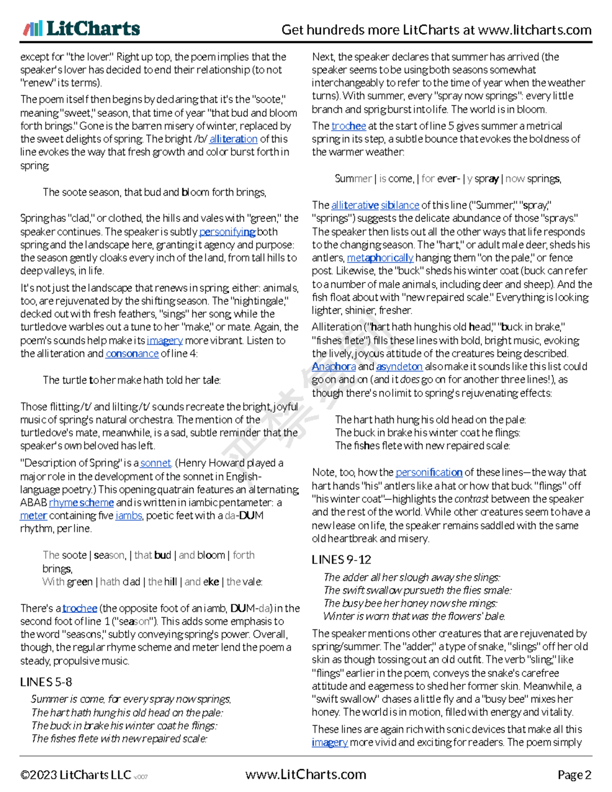 Lit Charts-description-of-spring 2 - except for "the lover." Right up ...