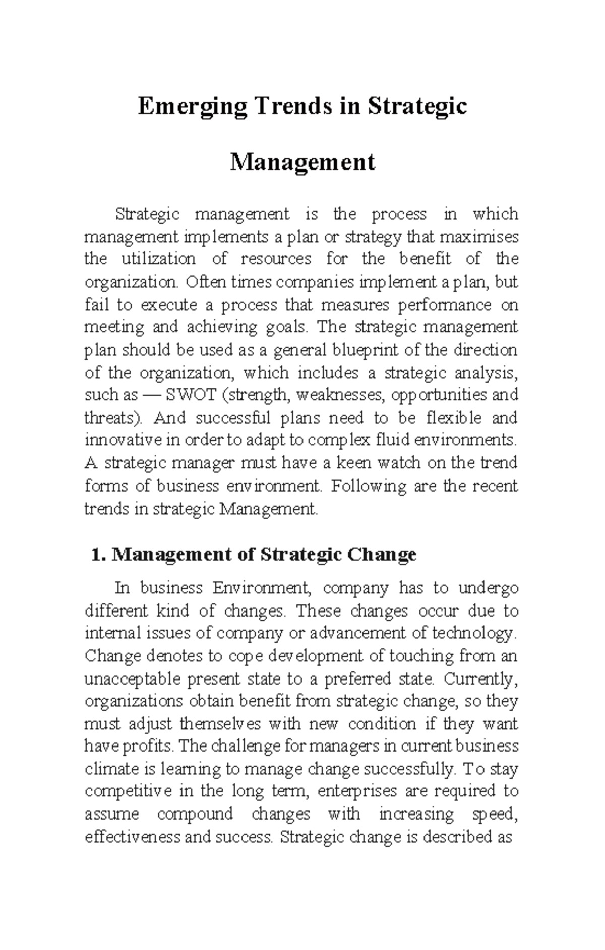 Emerging trends in strategic management - Emerging Trends in Strategic ...
