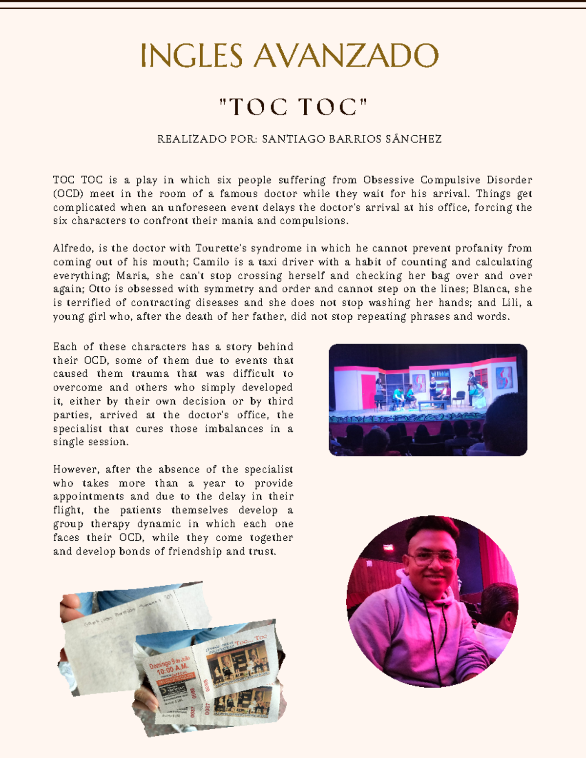 Theater play report - TOC TOC is a play in which six people suffering from Obsessive Compulsive ...